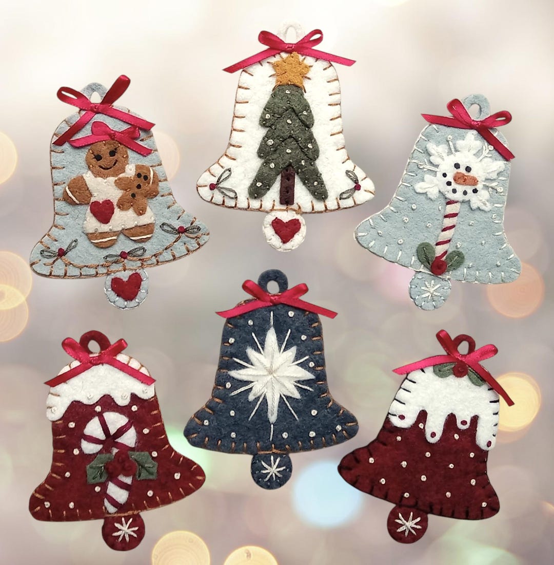 Pre-cut Wool Blend Felt Christmas Bells Ornament Kit - Mini Penny Rug ...