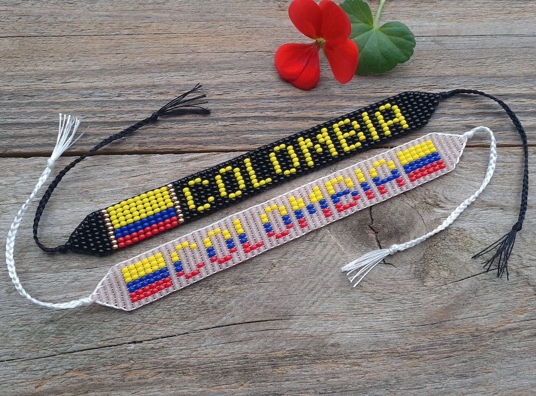 Colombia Flag Bracelet, Patriotic Beaded Wristband, Loom Handwoven ...