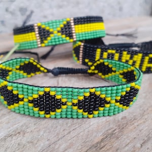 Jamaica Flag Bracelet, Patriotic Beaded Wristband, Loom Hand Woven ...
