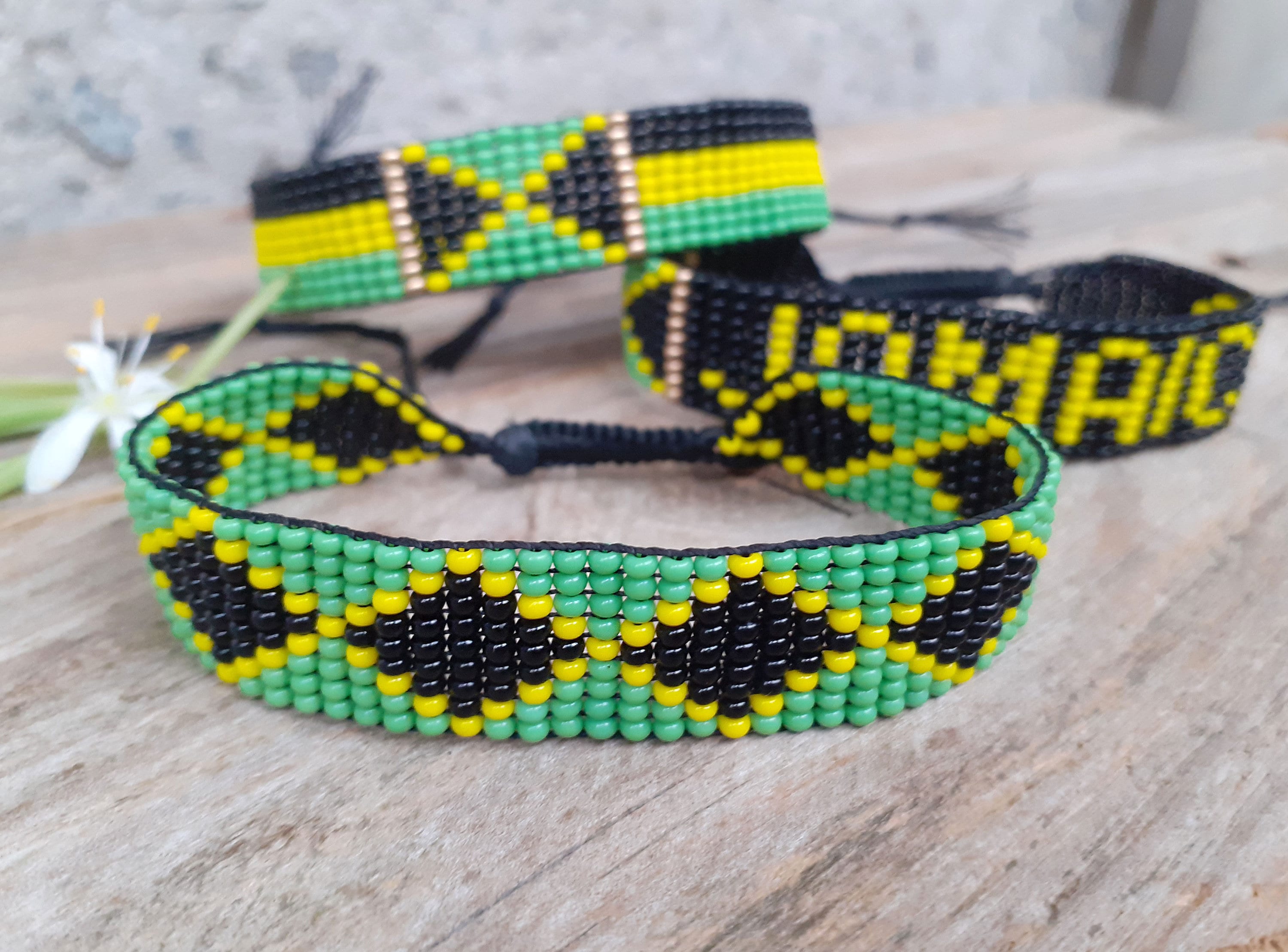 Jamaica Flag Bracelet Patriotic Beaded Wristband Loom Hand | Etsy