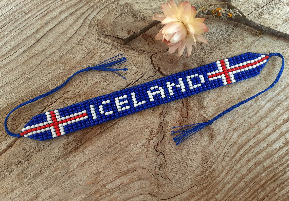 Iceland Flag Bracelet, Custom Flag Beaded Wristband, Seed Bead ...