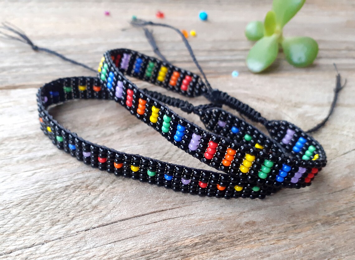 Gay Pride Bracelet LGBT Flag Beaded Hand Woven Loom Bracelet Rainbow ...