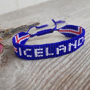 Iceland Flag Bracelet, Custom Flag Beaded Wristband, Seed Bead ...