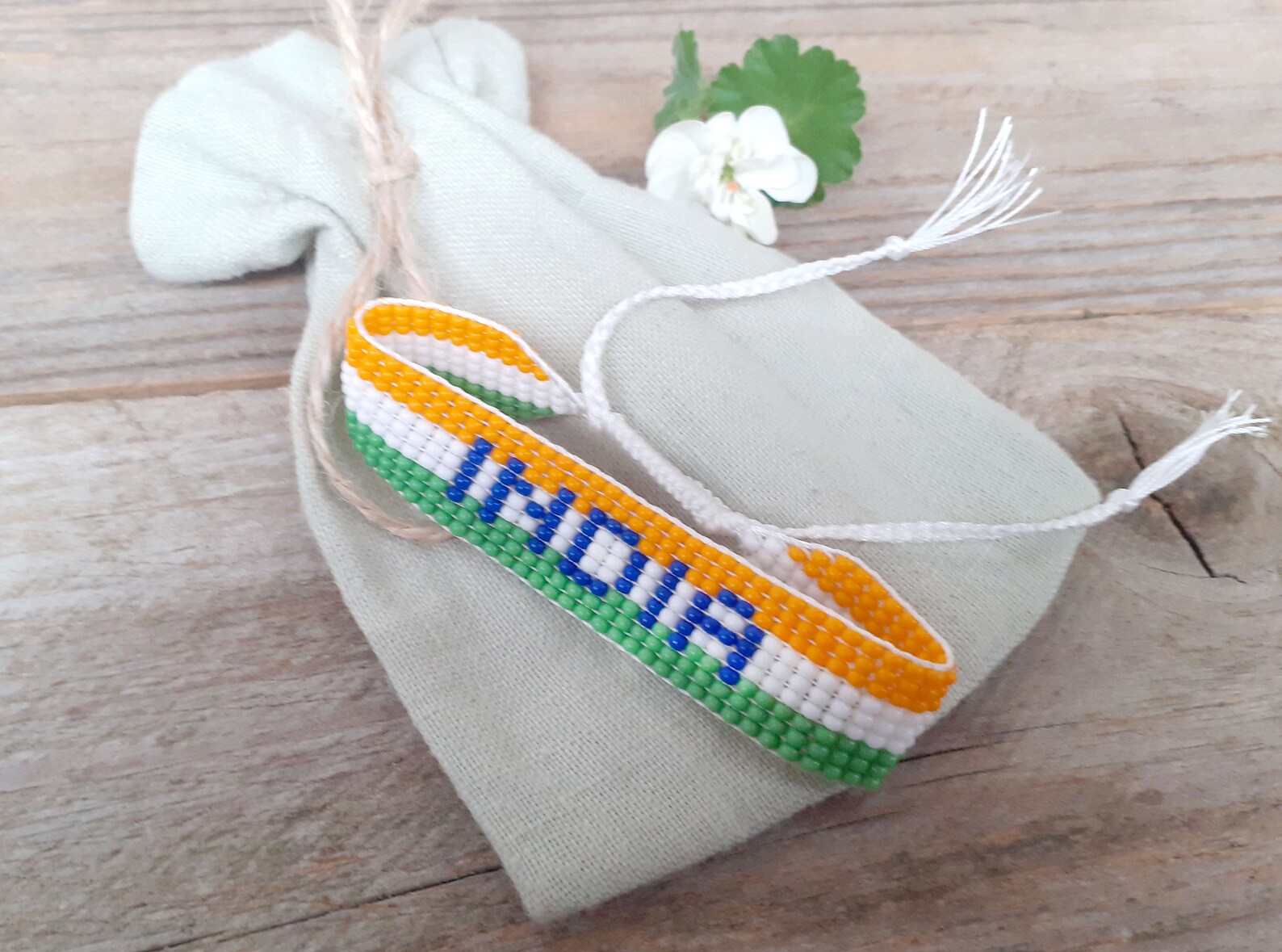 India Flag Bracelet, Patriotic Beaded Wristband, Loom Handwoven Armlet ...