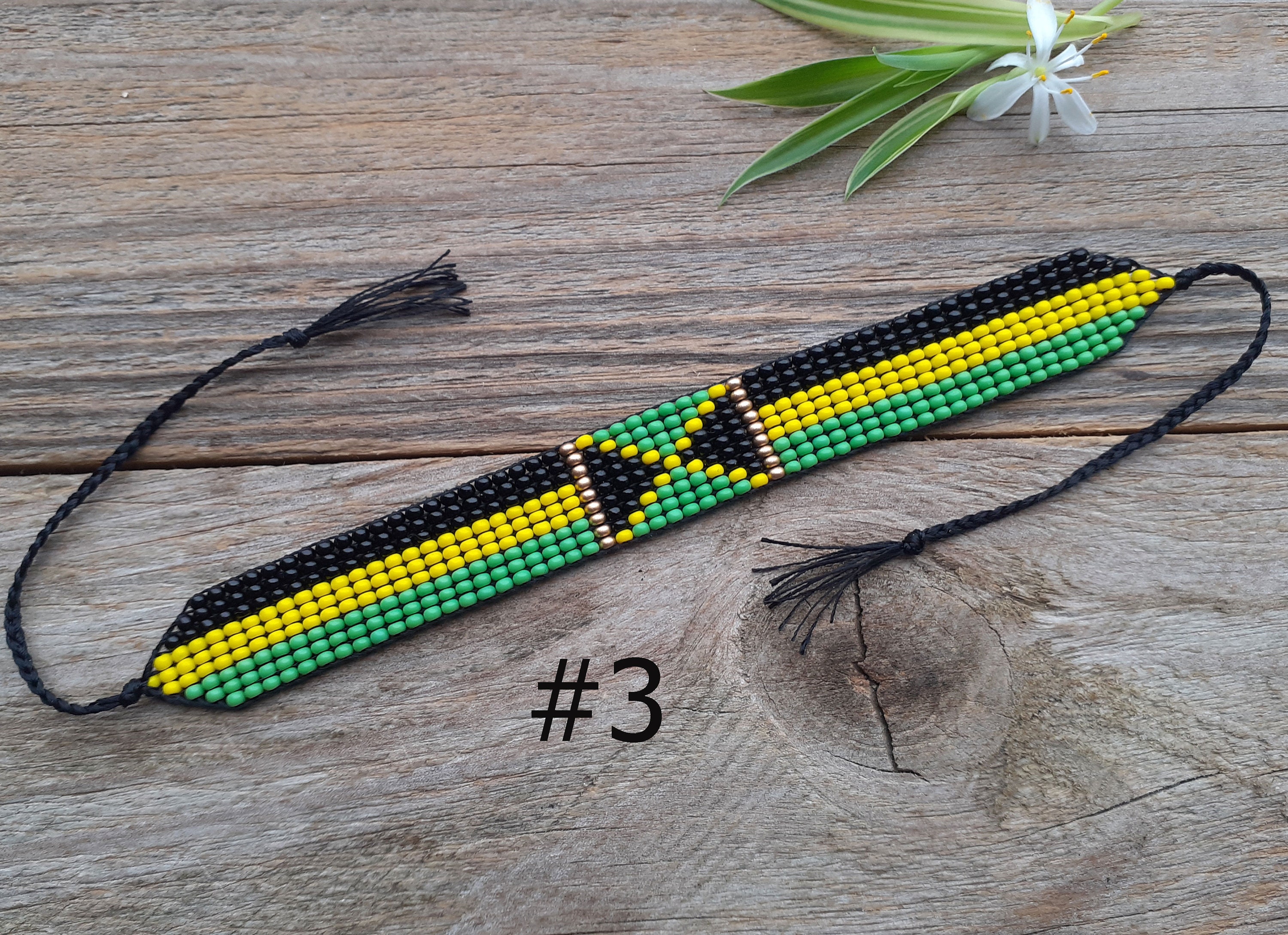 Jamaica Flag Bracelet Patriotic Beaded Wristband Loom Hand | Etsy