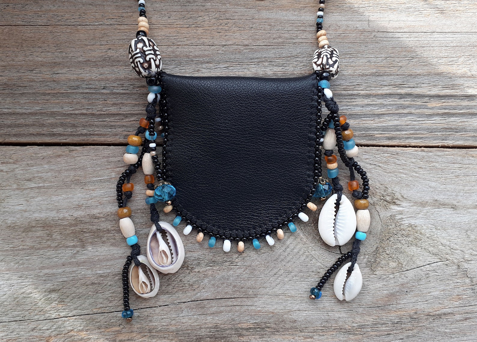 Medicine Bag Leather Amulet Bag Women Black Necklace Bag | Etsy