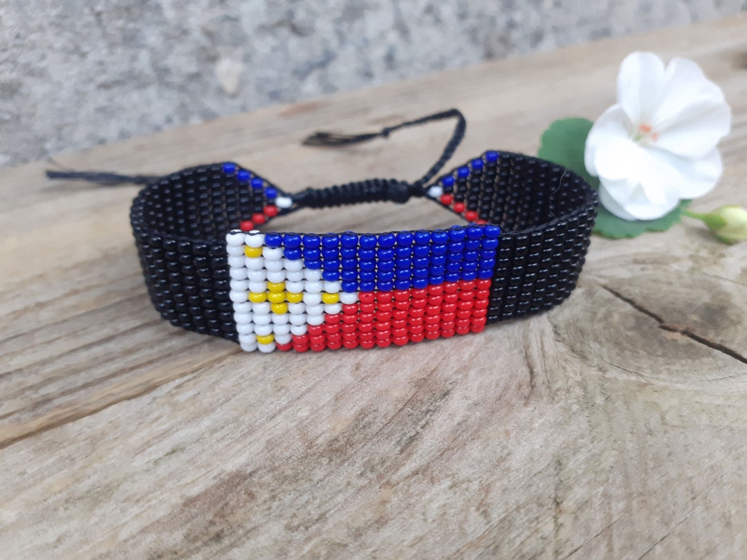 Philippines Flag Bracelet, Patriotic Beaded Wristband, Loom Handwoven ...