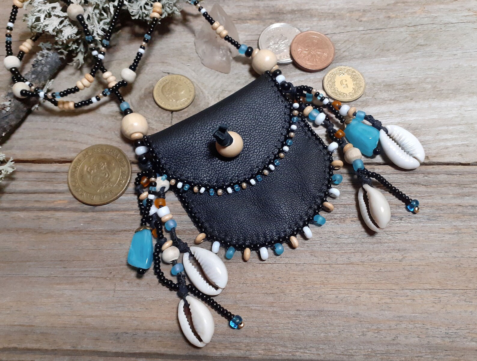 Medicine Bag Leather Amulet Bag Women Black Necklace Bag | Etsy