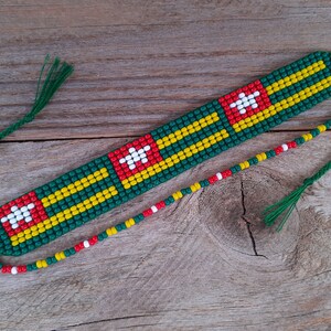 Togo Flag Bracelet, Patriotic Beaded Wristband, Loom Handwoven Double ...