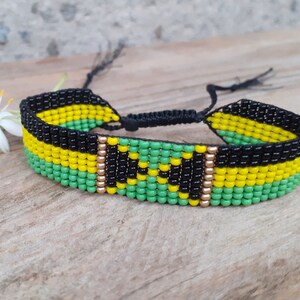 Jamaica Flag Bracelet, Patriotic Beaded Wristband, Loom Hand Woven ...