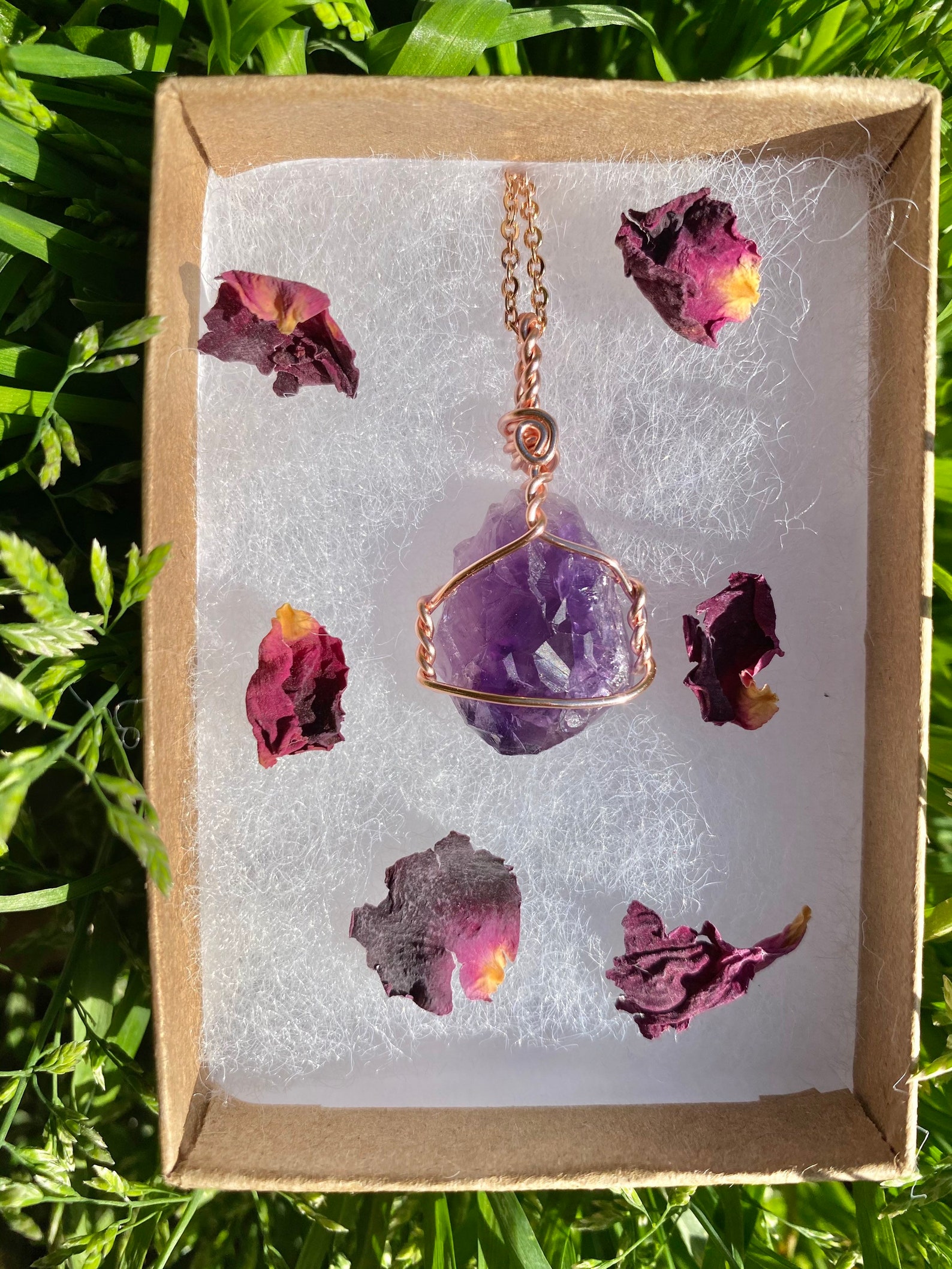 Small-medium Amethyst Healing Crystal Necklace, Amethyst Wire Wrap ...