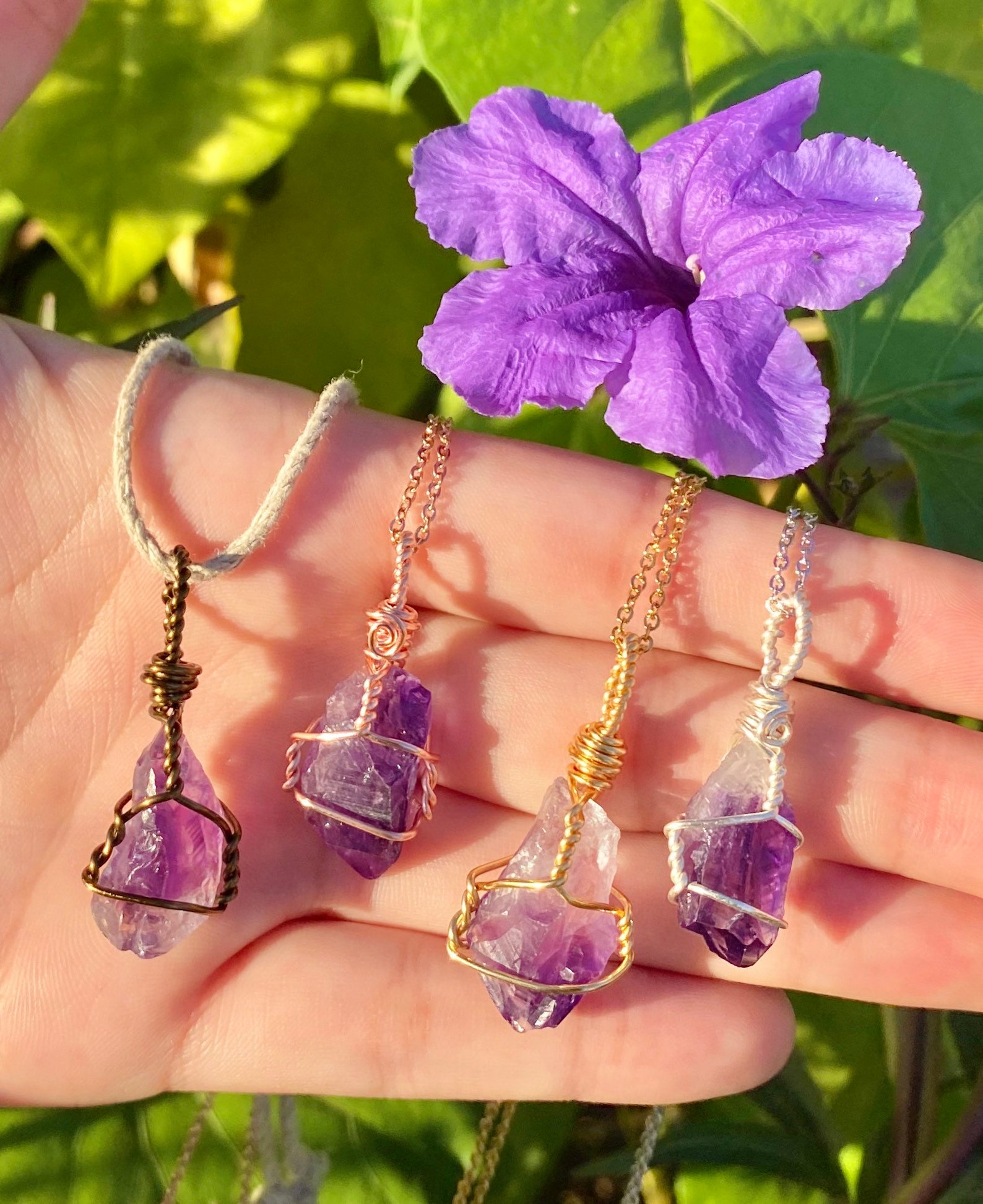 Small-medium Amethyst Healing Crystal Necklace, Amethyst Wire Wrap ...