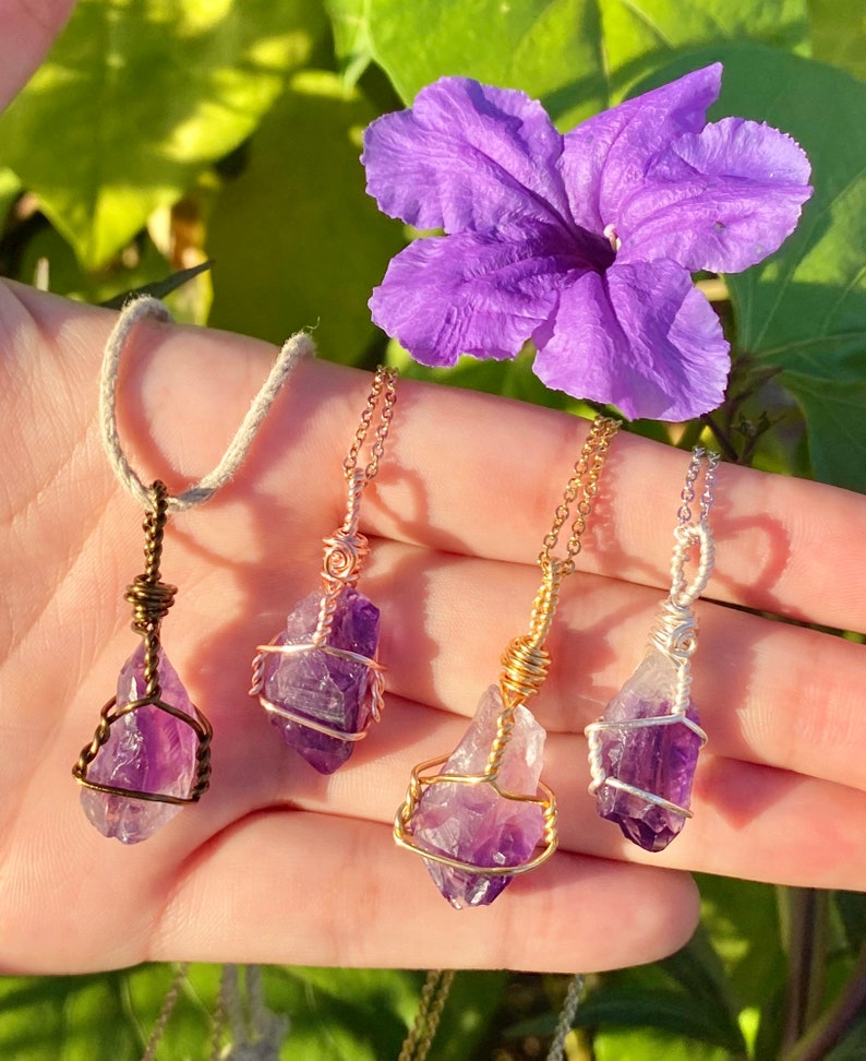 Small-medium Amethyst Healing Crystal Necklace Amethyst Wire - Etsy