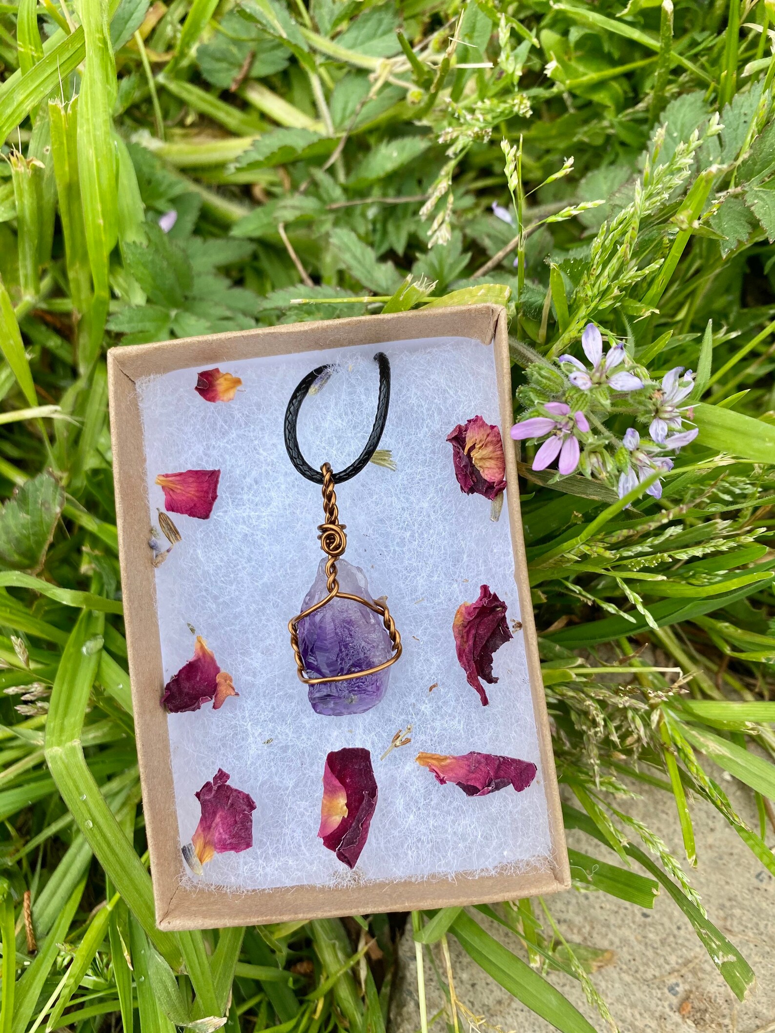 Small-medium Amethyst Healing Crystal Necklace, Amethyst Wire Wrap ...