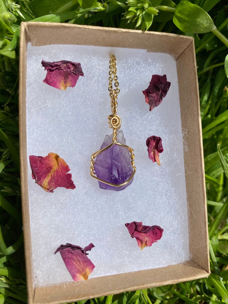 Small-medium Amethyst Healing Crystal Necklace Amethyst Wire - Etsy