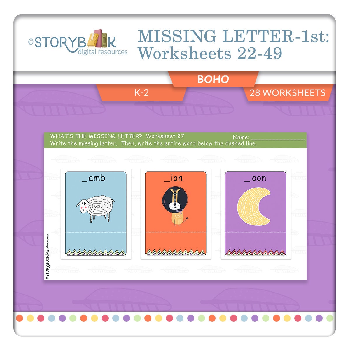GOOGLE PHONICS WORKSHEETS: Missing Letter 1st Position 22-49 K-2, Dual ...