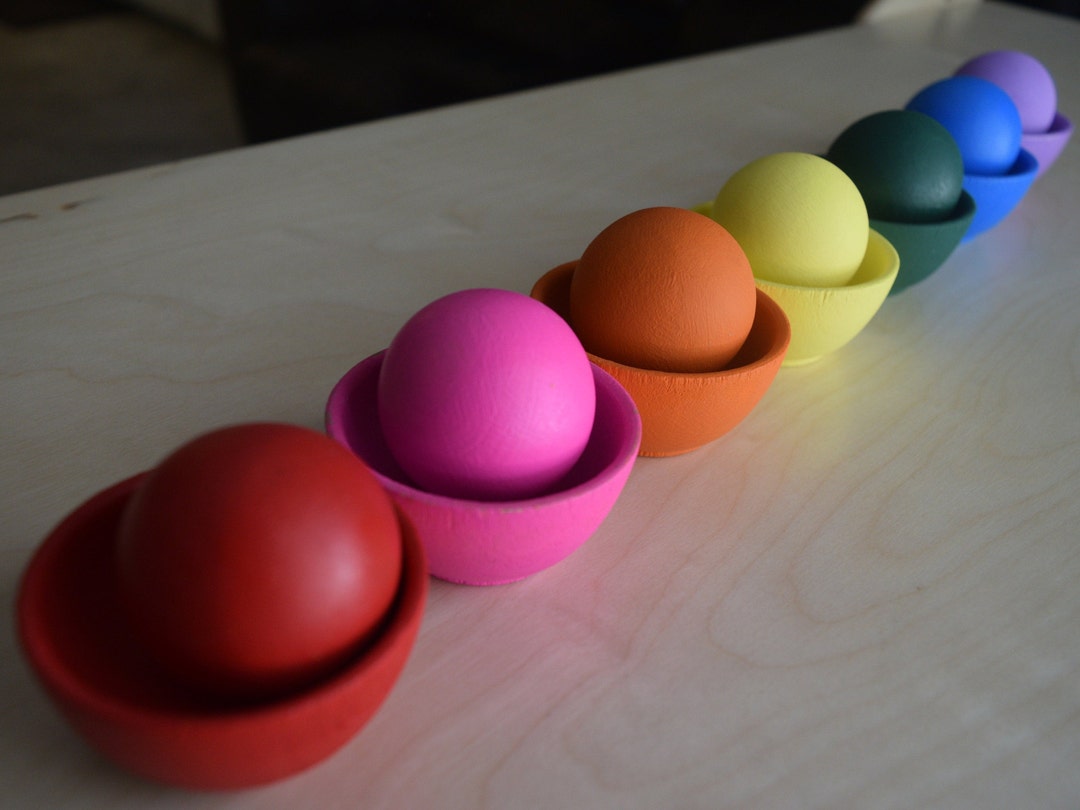 Vibrant 7-piece Wooden Stacking Bowls & Matching Balls: Montessori ...