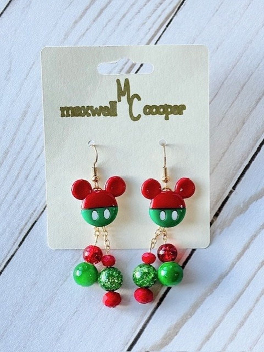 Mickey Mouse Head Earrings/mickey Mouse Holiday Earrings/green and Red ...