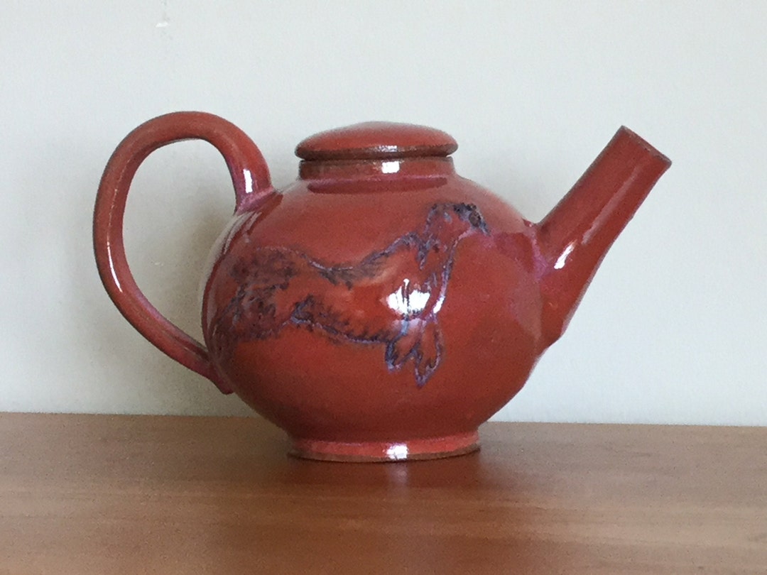 Red Coral Teapot With Otter Design - Etsy