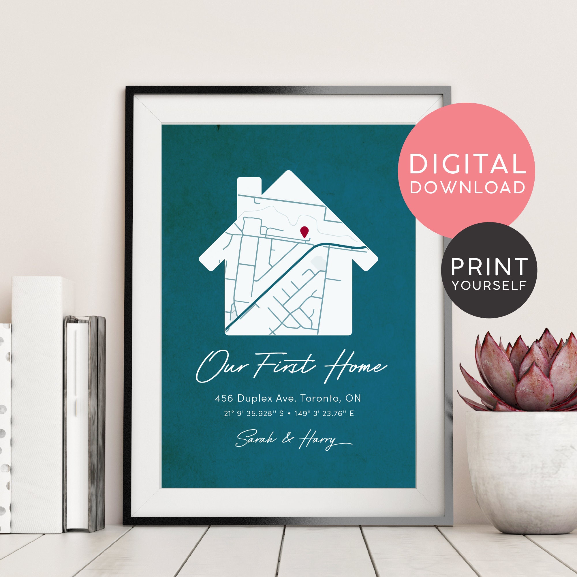 Personalized First Home Map Print: Custom Housewarming Gift (digital ...
