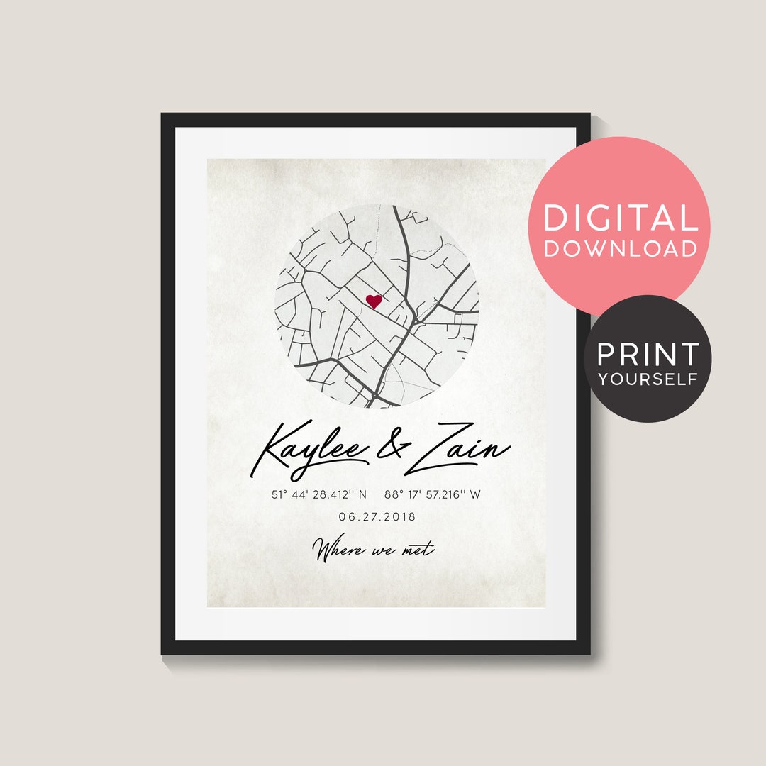 Where We Met Map / Memories Map / Anniversary Gift / Personalized Map ...