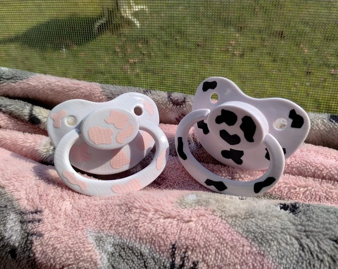 Cow Print Themed Adult Pacifier, Black/pink | Littlespace, Agere - Etsy