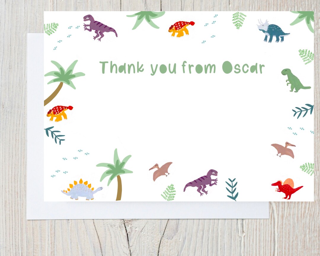 Personalised Kids Dinosaur Thank You Cards, Dino Theme, Children's ...
