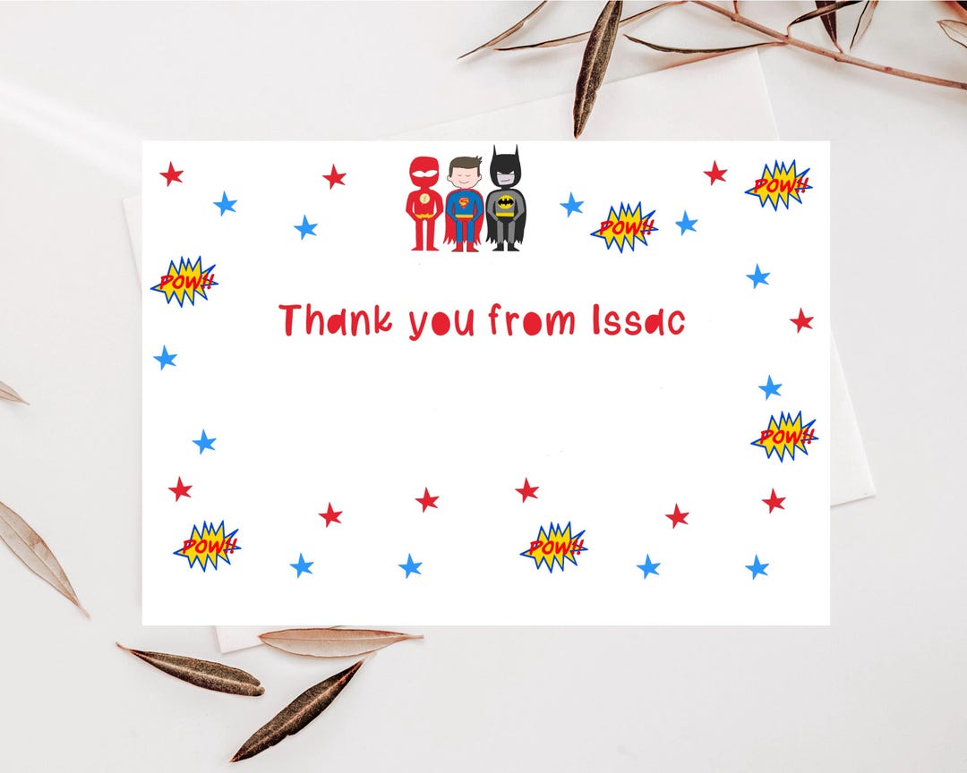Personalized Superhero Thank You Cards: Kids Party Notes - Etsy