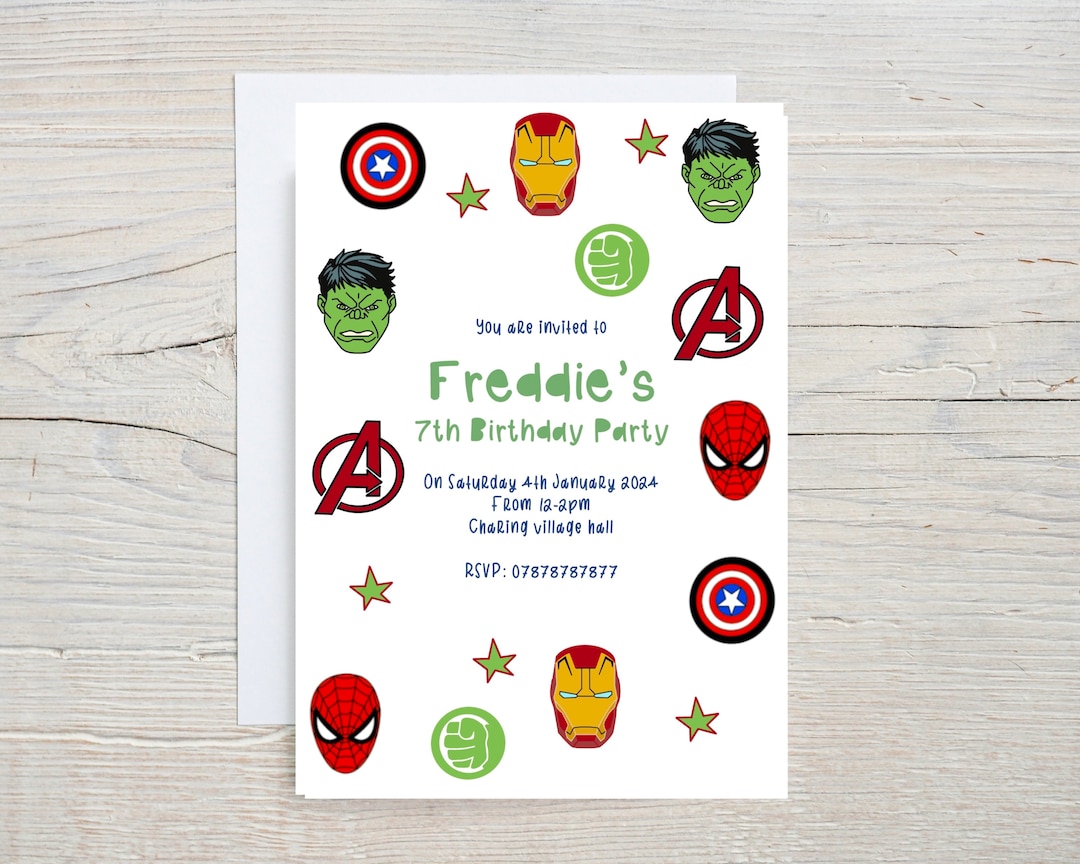 Personalised Kids Avenger/marvel Party Invitations, Superhero, Boys ...