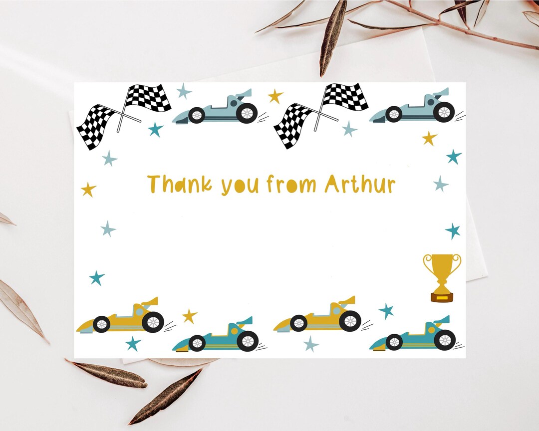 Personalized Racing Car Thank You Cards: Children's Party Notes - Etsy