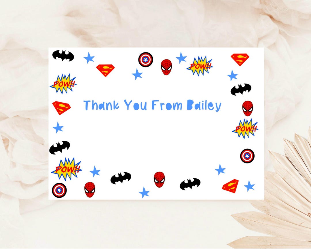 Personalized Superhero Thank You Cards: Kids Party Notes - Etsy
