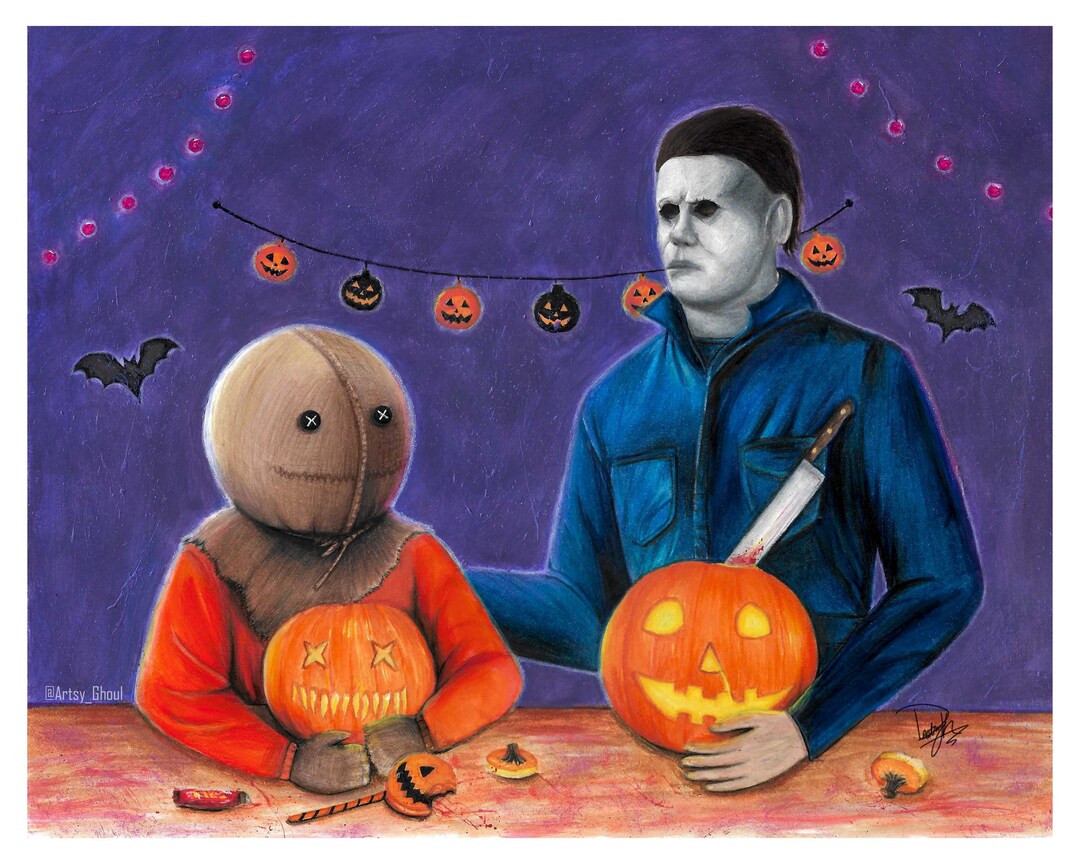 Pumpkin Carving (sam & Michael) Art Print - Etsy