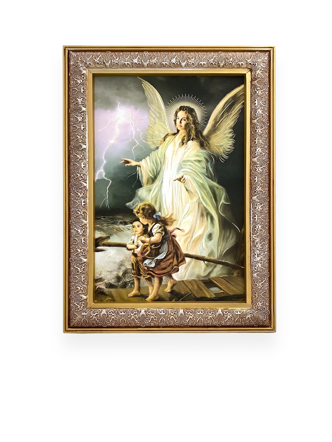 Guardian Angel Picture Frame 15 X 20 Pine Wood Wall Art Home Decoration ...