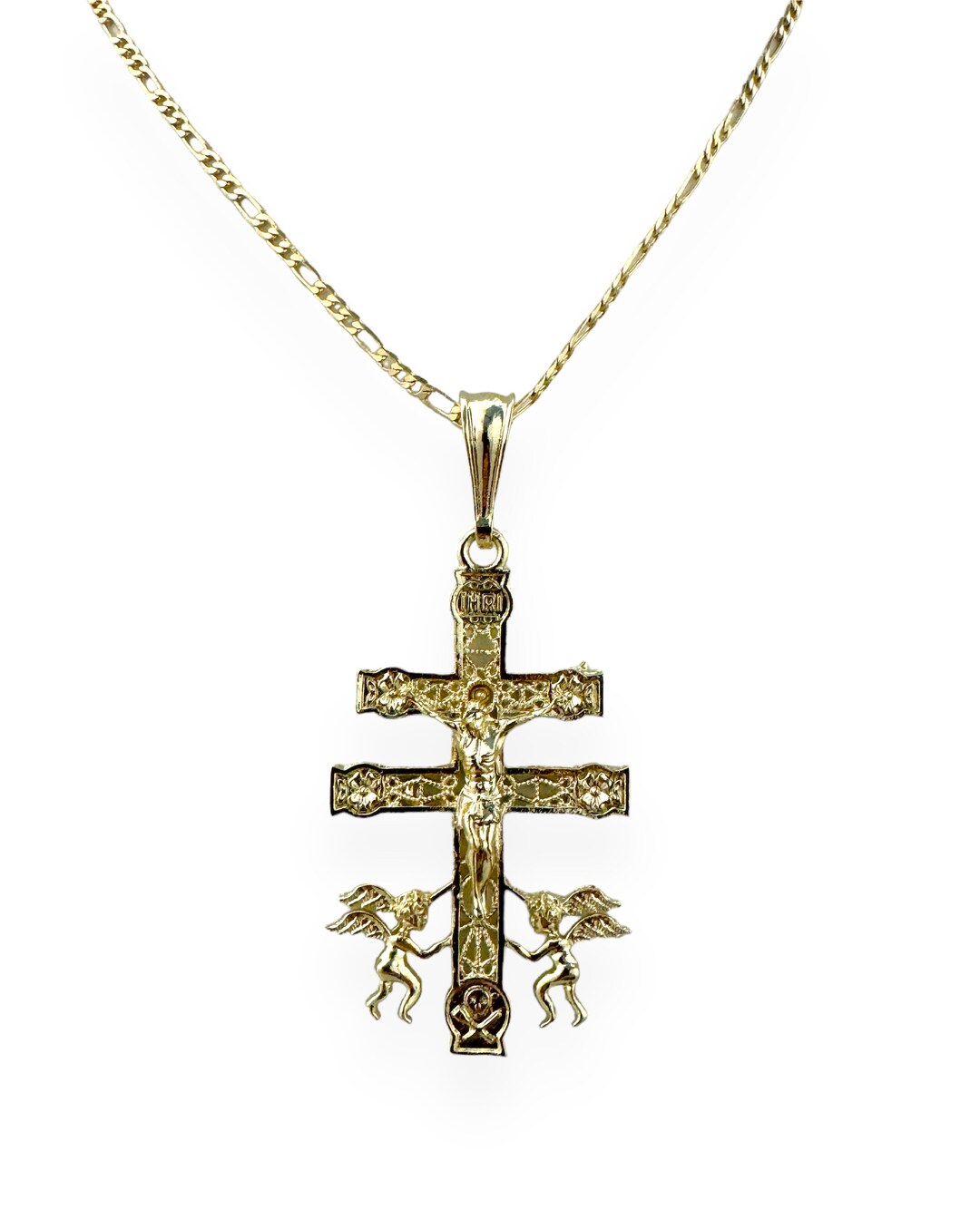 Caravaca Double Cross Crucifix Gold Plated Pendant Charm Necklace Chain ...