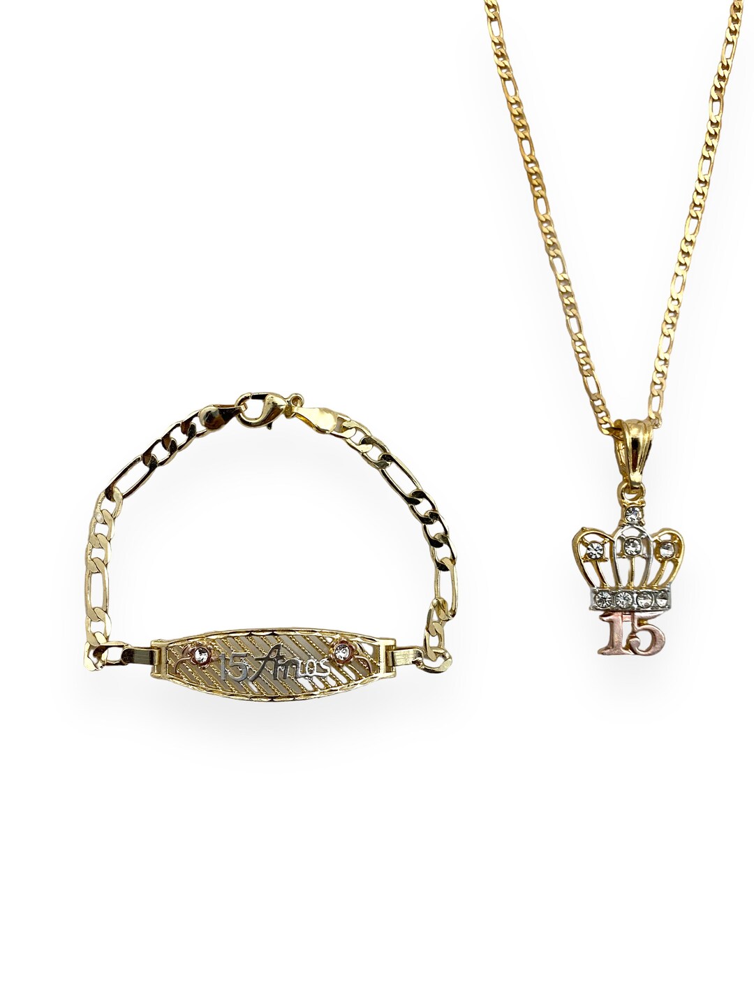 14K Tri Color Gold Plated Mis 15 XV Anos Crown Princess Pendant ...