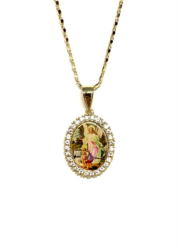 Guardian Angel 14K Gold Plated Pendant Charm Necklace Chain - Etsy