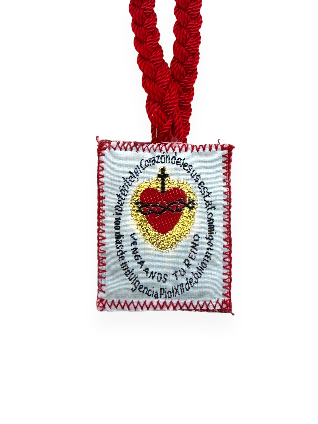 Sacred Heart of Jesus Badge Detente Red Scapular Necklace Woven Detente ...