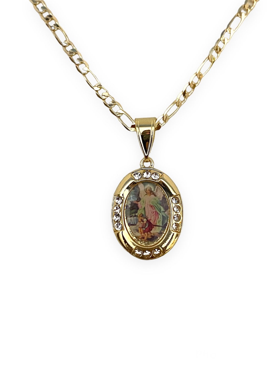 Guardian Angel Gold Plated Pendant Charm Necklace Chain Angel De La ...