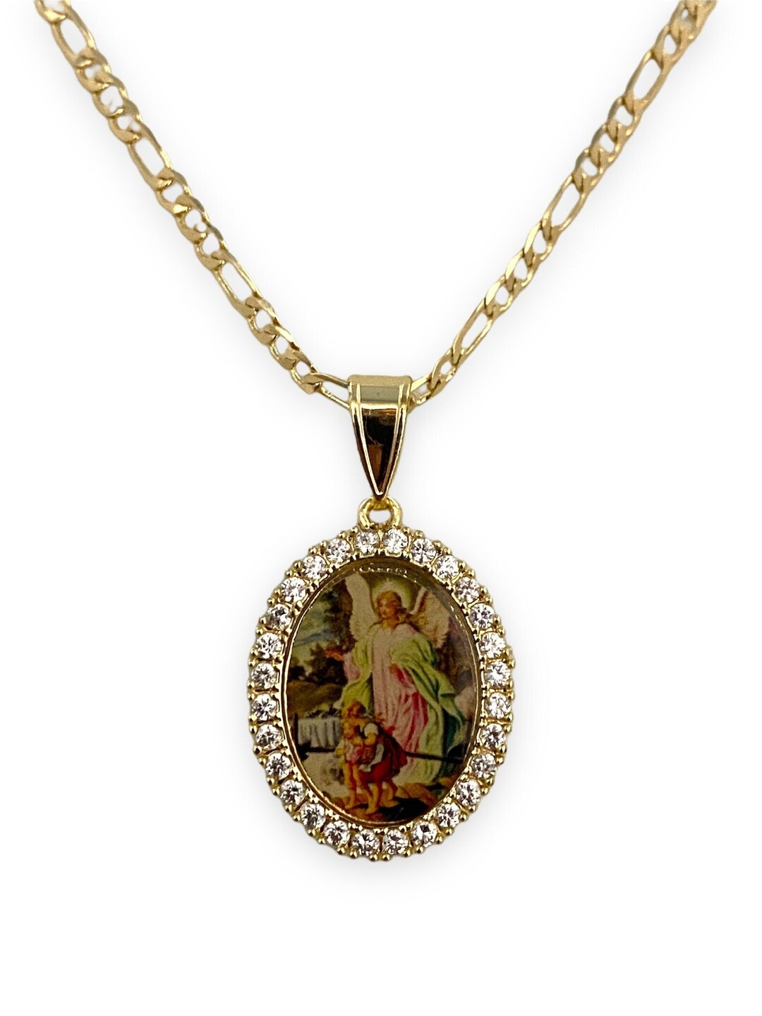 Guardian Angel 14K Gold Plated Pendant Charm Necklace Chain Angel De La ...