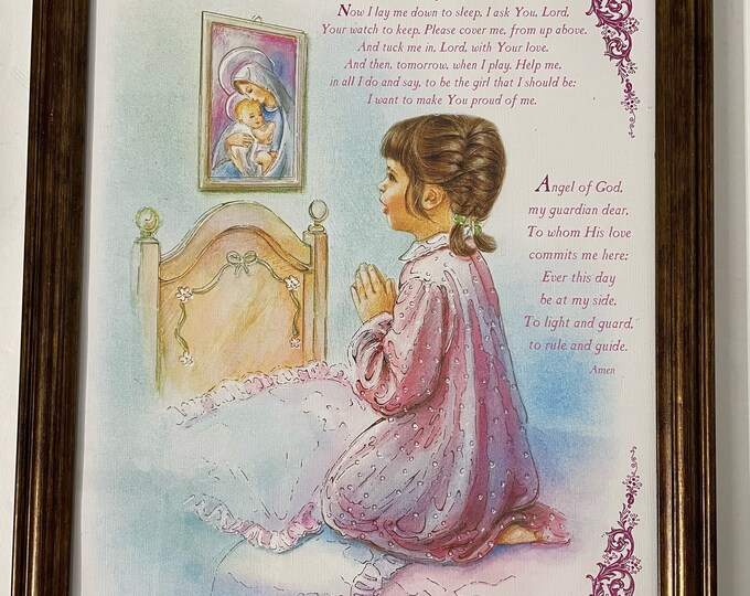 Jeweled Vintage Sweet Little Girl Praying, Framed Jewelry Art, Bless Us ...