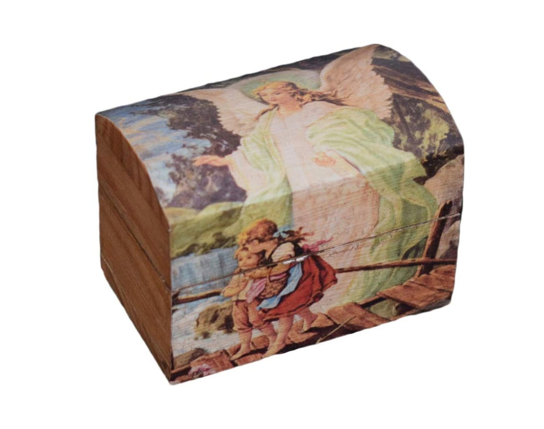 Guardian Angel Wooden Mini Box Keepsake Chest Trinket Religious Gift ...
