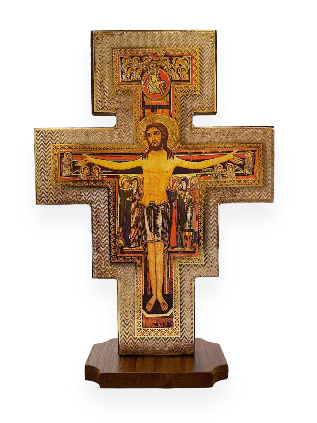 San Damiano St. Francis of Assisi Small Wooden Standing Cross Crucifix ...