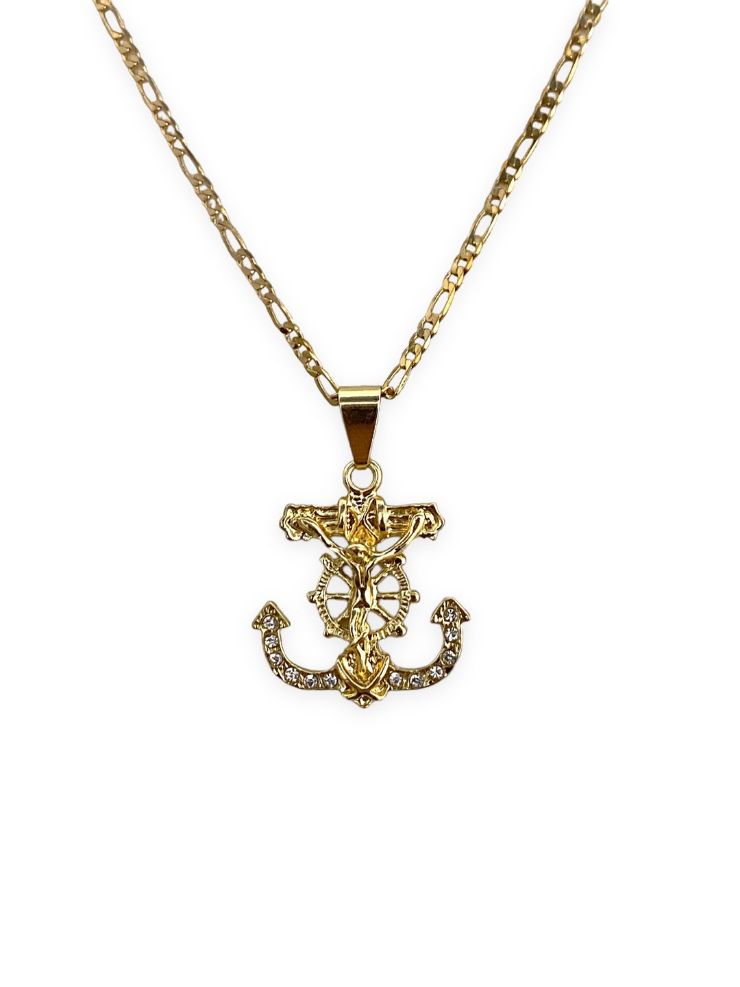 Jesus Cross Crucifixion Anchor Gold Plated Pendant Charm Necklace Chain ...