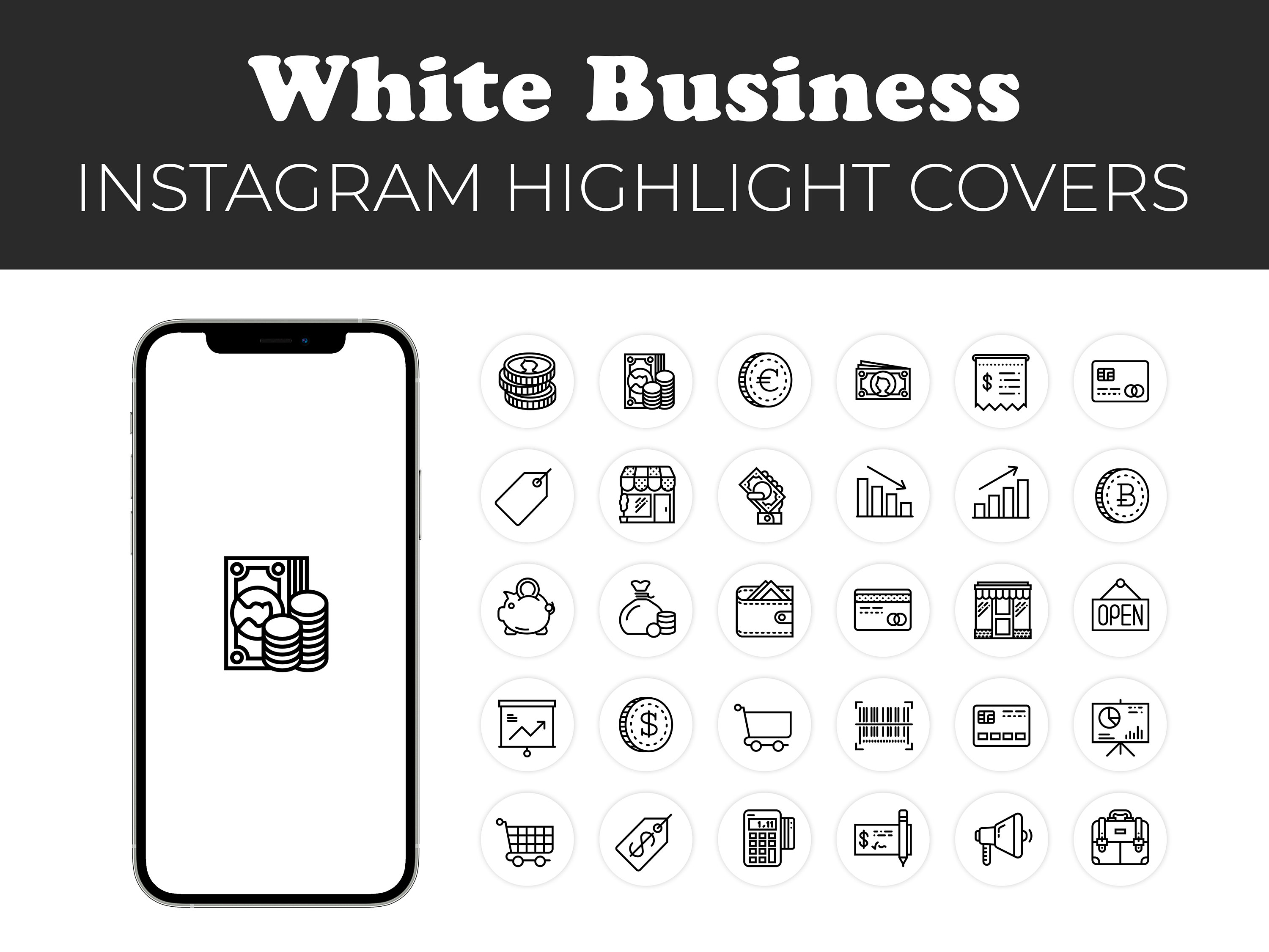 Business Instagram Highlight Covers White, Finance, E-commerce, Money ...