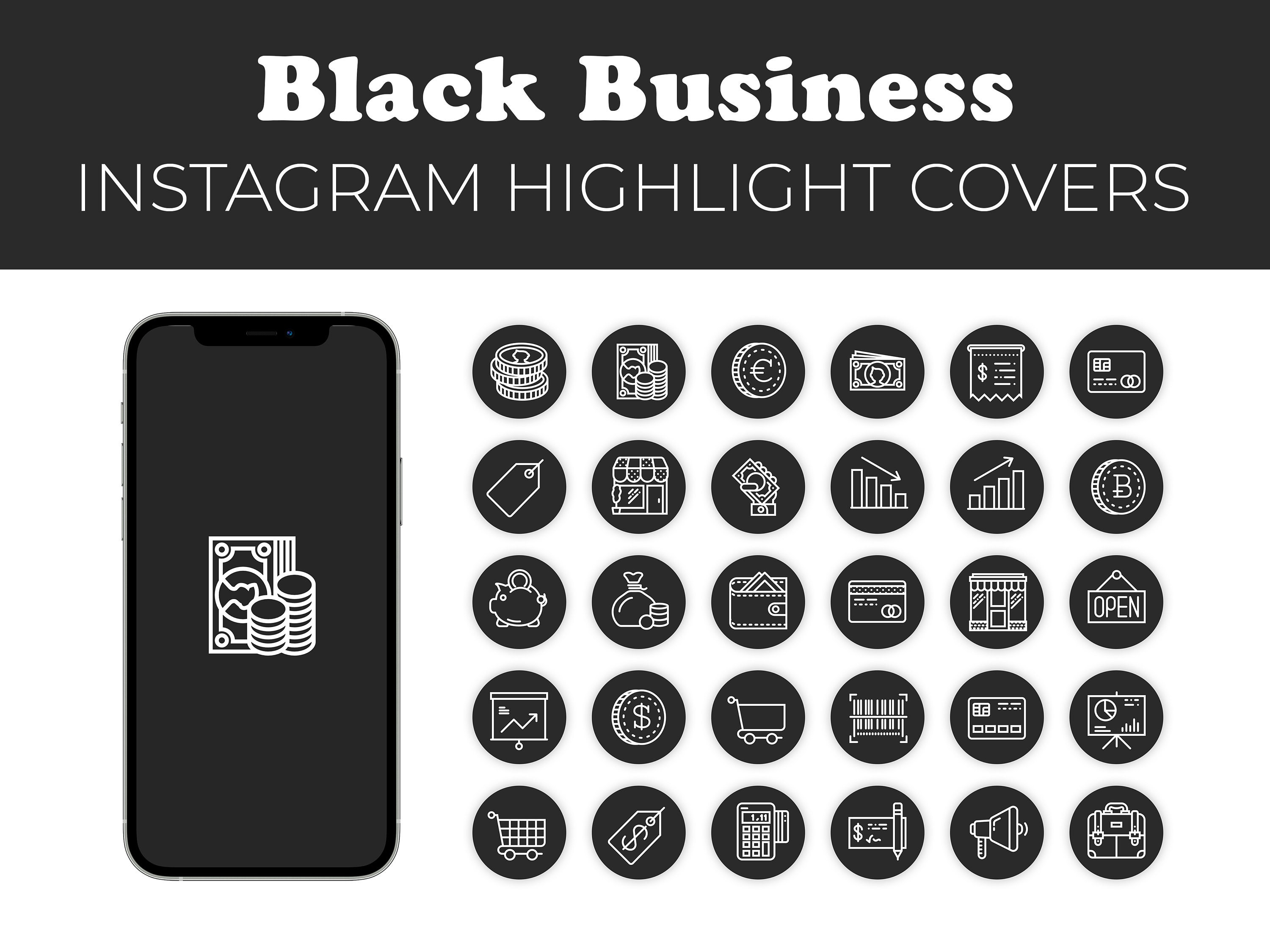 Business Instagram Highlight Covers Black, Finance, E-commerce, Money ...