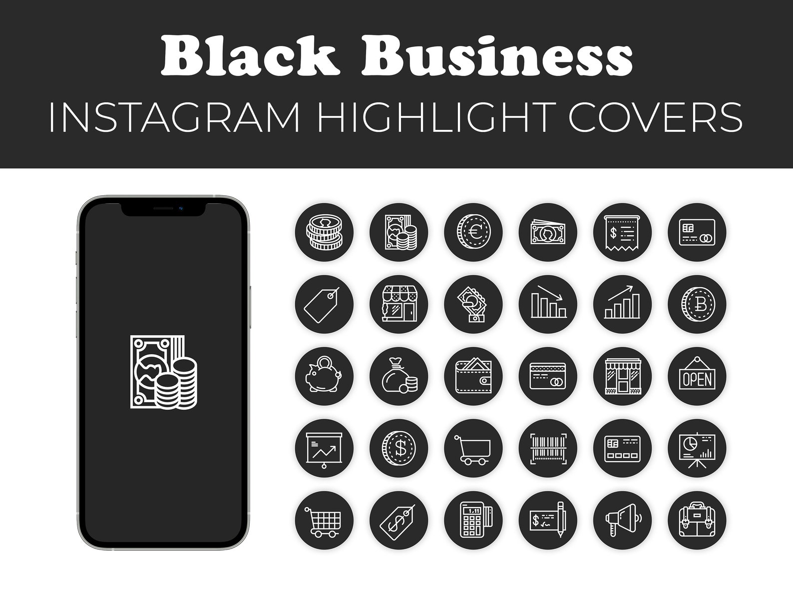 Business Instagram Highlight Covers Black Finance | Etsy