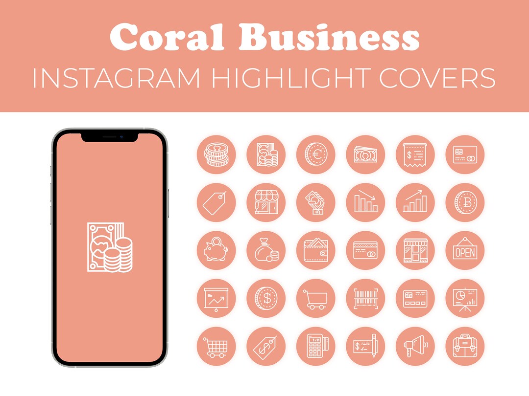 Business Instagram Highlight Covers Coral, Orange, Finance, E-commerce ...