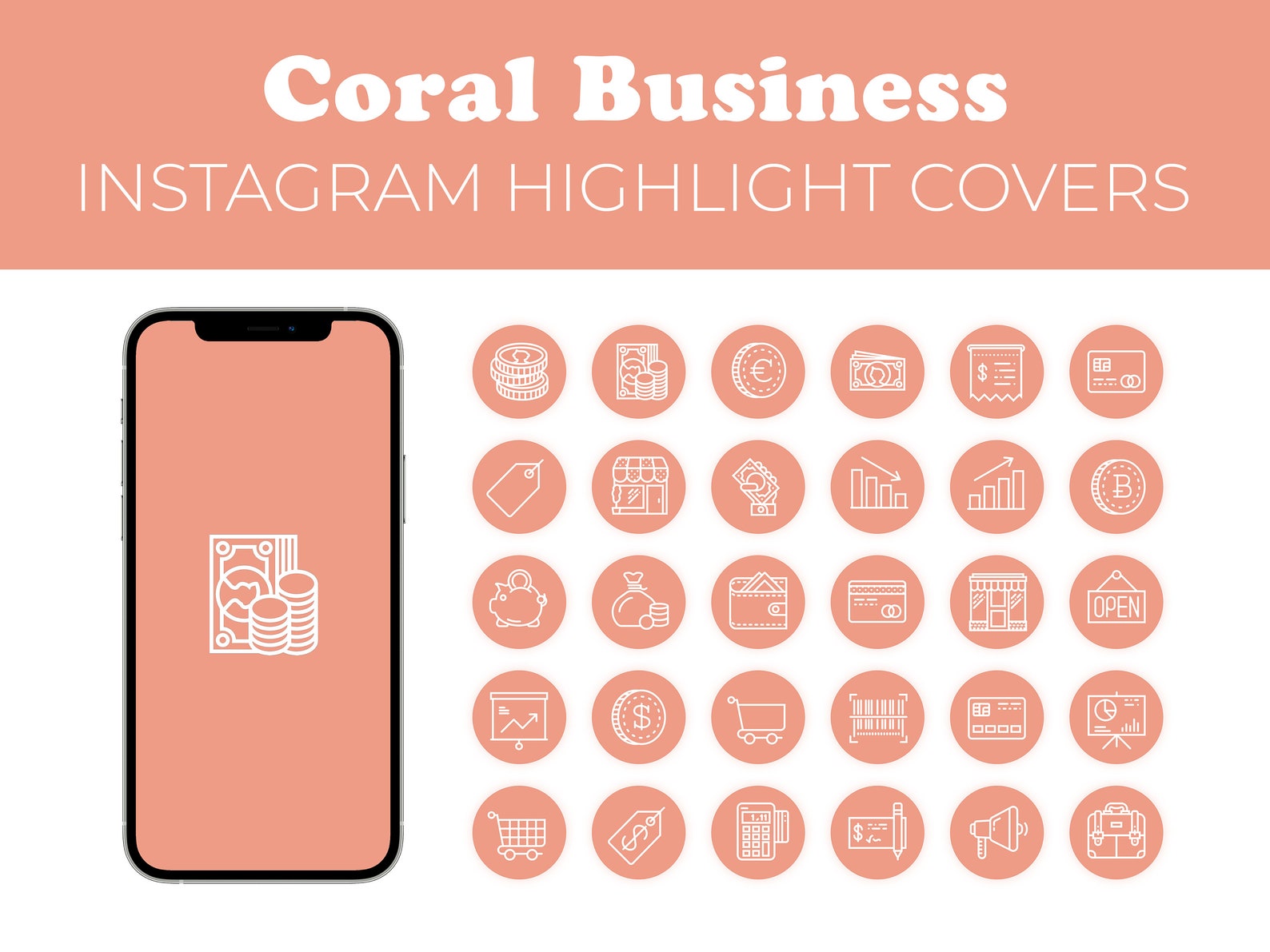 Business Instagram Highlight Covers Coral, Orange, Finance, E-commerce ...