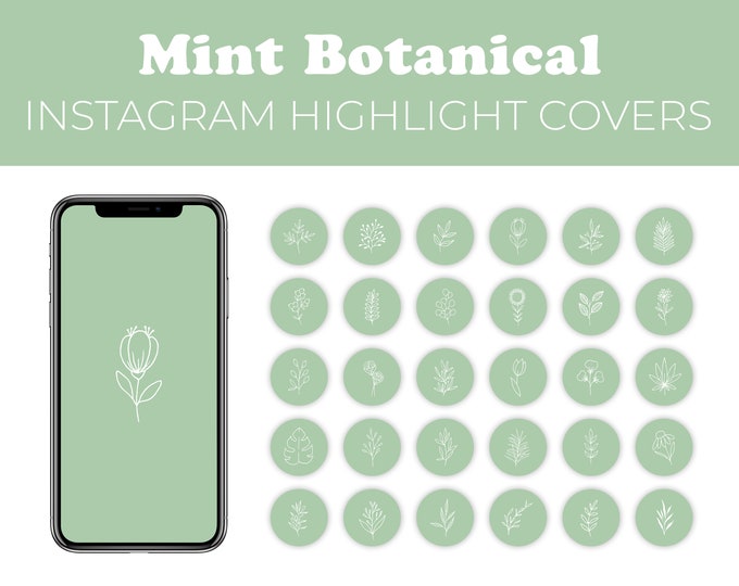 Botanical Instagram Highlight Covers - Mint, Green, Floral, Flowers ...