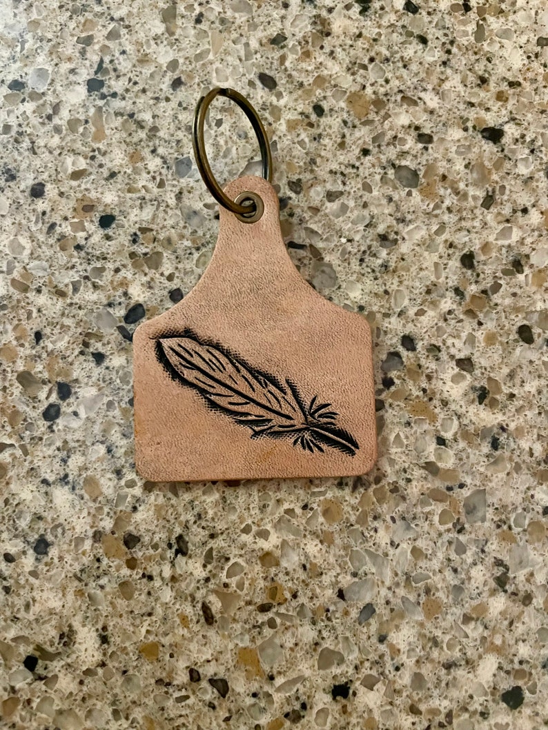 Hand Tooled Leather Feather Keychain - Etsy